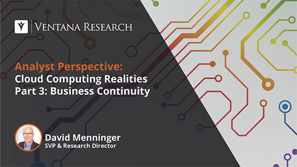 Cloud Computing Realities Part 3: Business Continuity